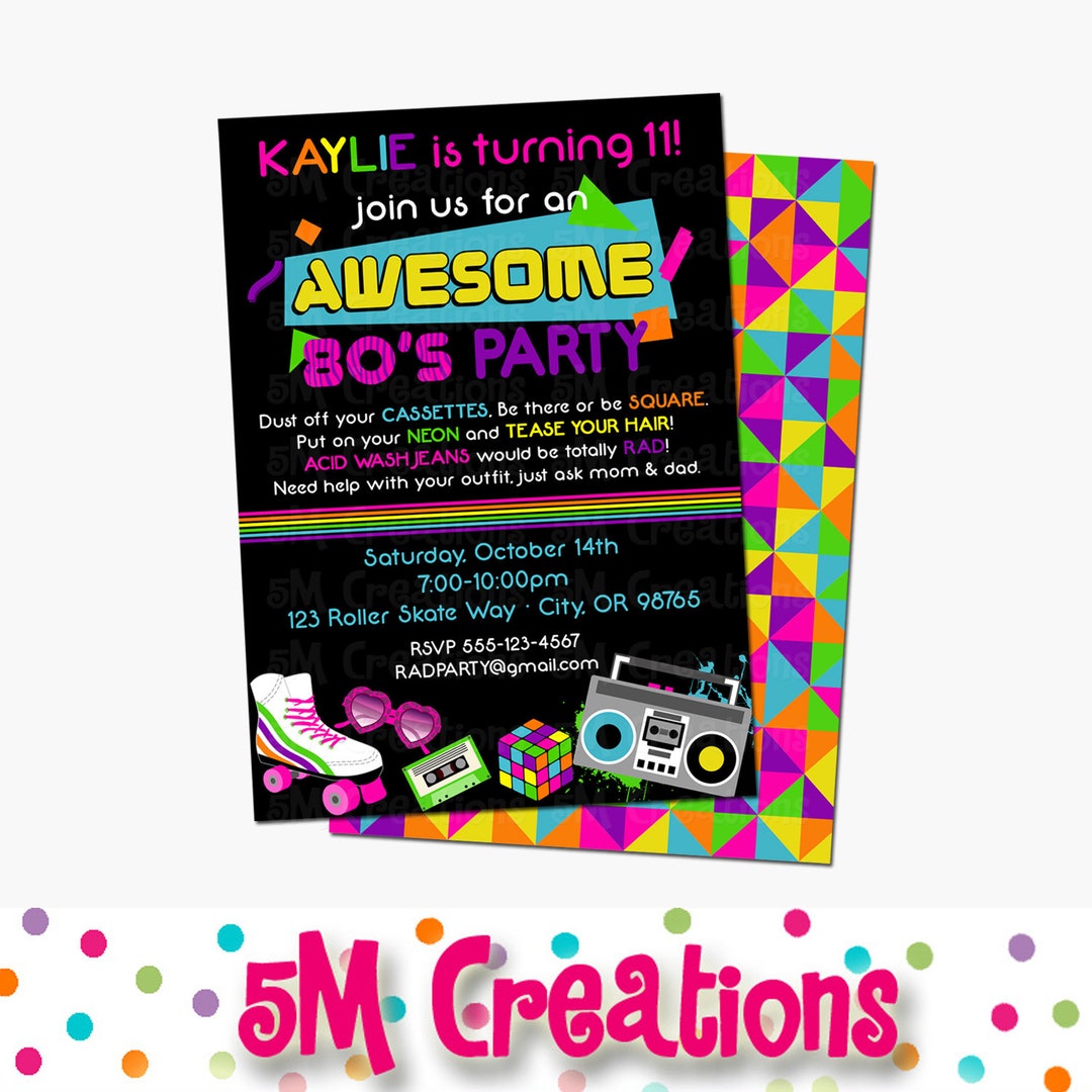 80s Birthday Party Invitations - 1980s Party Printable Invite - Teen ...