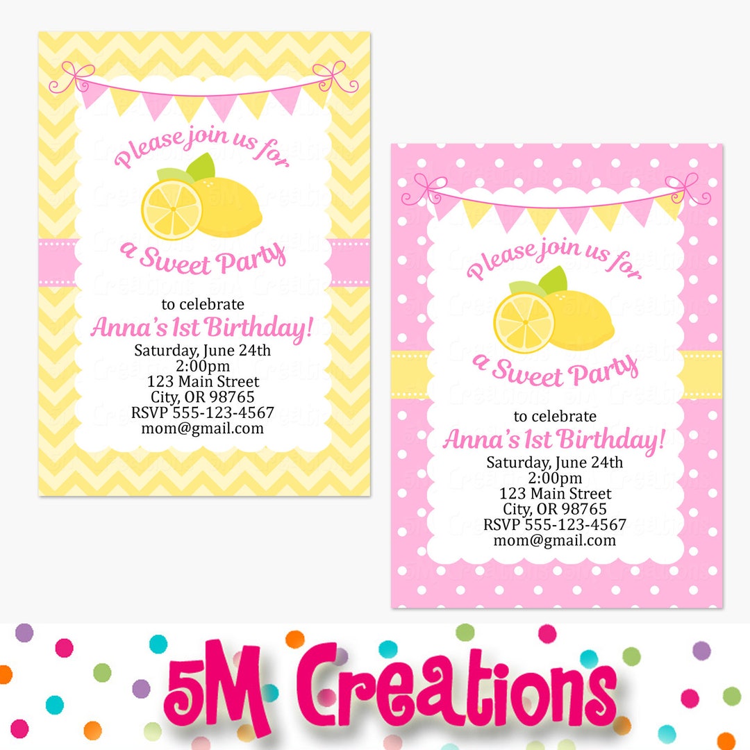 Lemonade Birthday Party Invitations - Pink Lemonade Party Invite ...