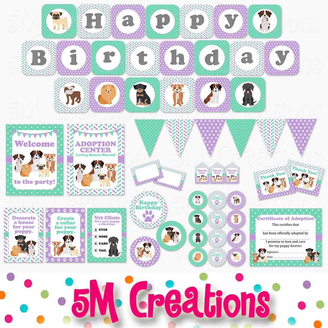 Puppy Birthday Party Printable Decorations - Dog Birthday Party - Puppy ...