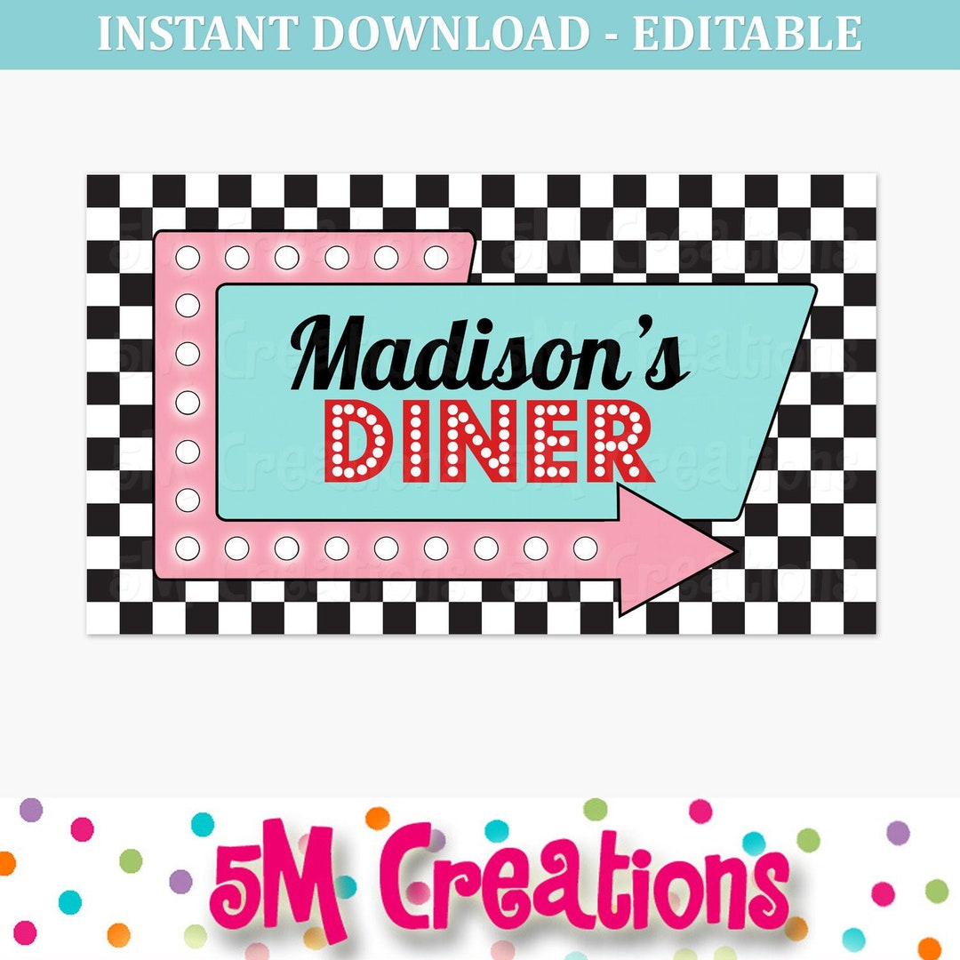 1950s Diner Party Sign - 50s Birthday Party Poster- Printable Sock Hop ...
