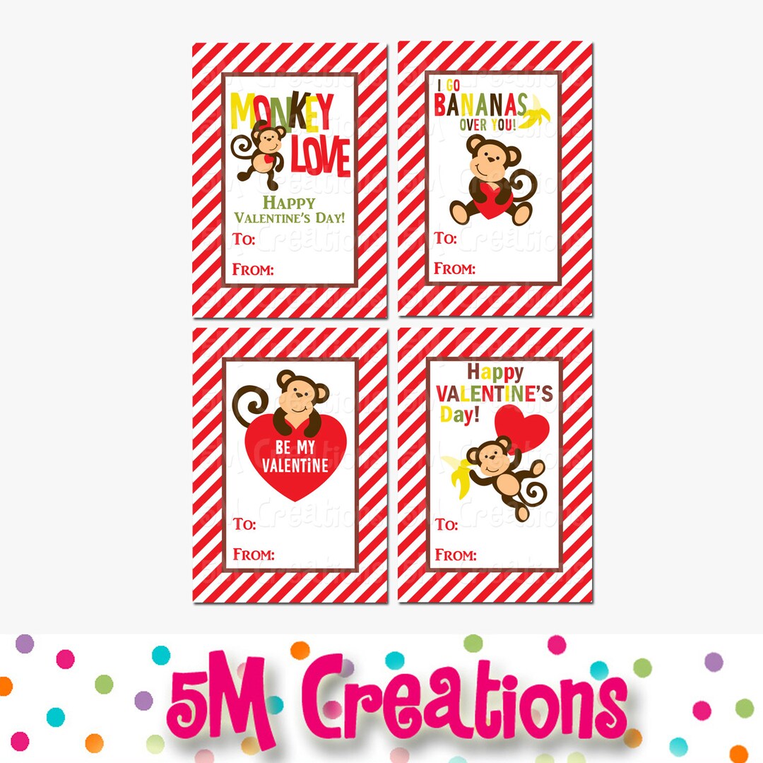 Printable Monkey Valentines Day Card School Valentines Day Card ...