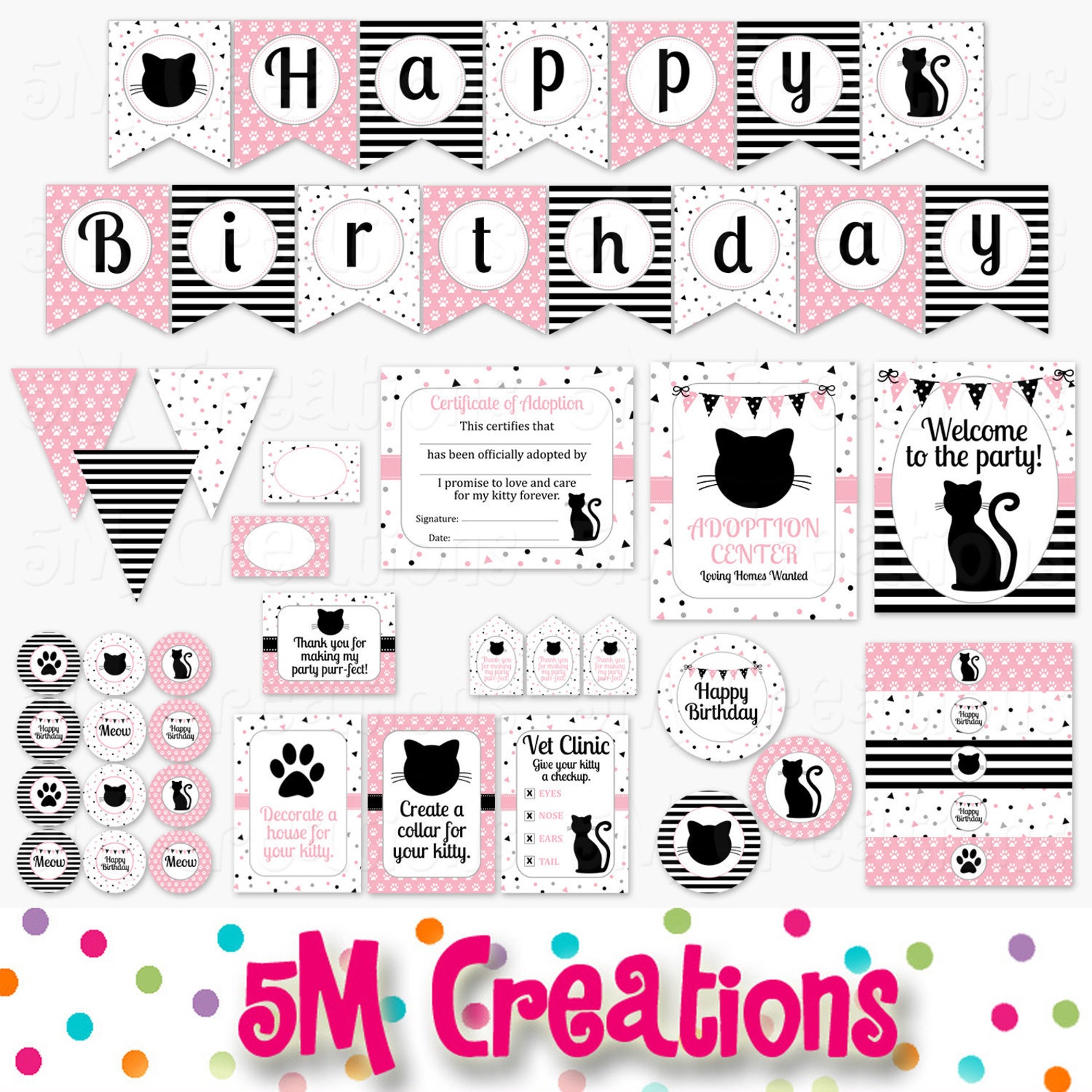 Cat Birthday Party Decorations - Kitty Adoption Party Printable Decor ...