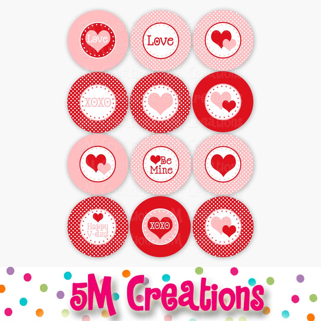 Valentines Day Cupcake Toppers - Valentines Day Party Printables - Red ...