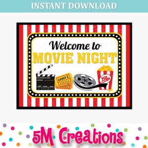 Movie Night Sign - Printable Instant Download PDF - Movie Night ...