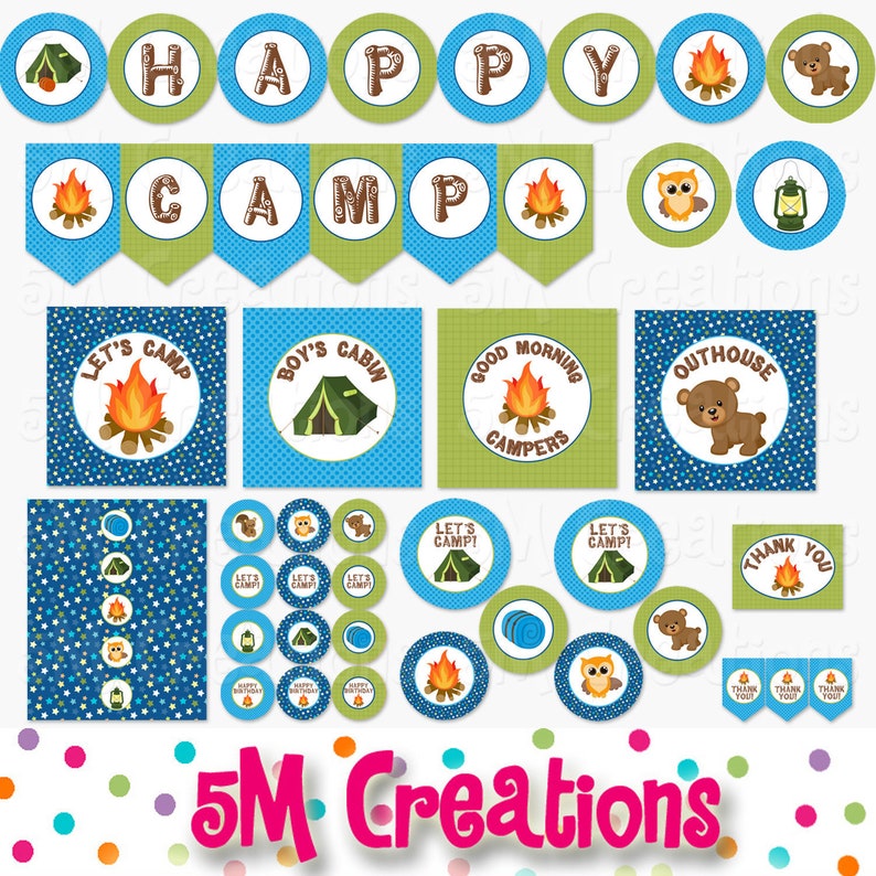Camping Birthday Party Printable Decorations Boy Camping - Etsy