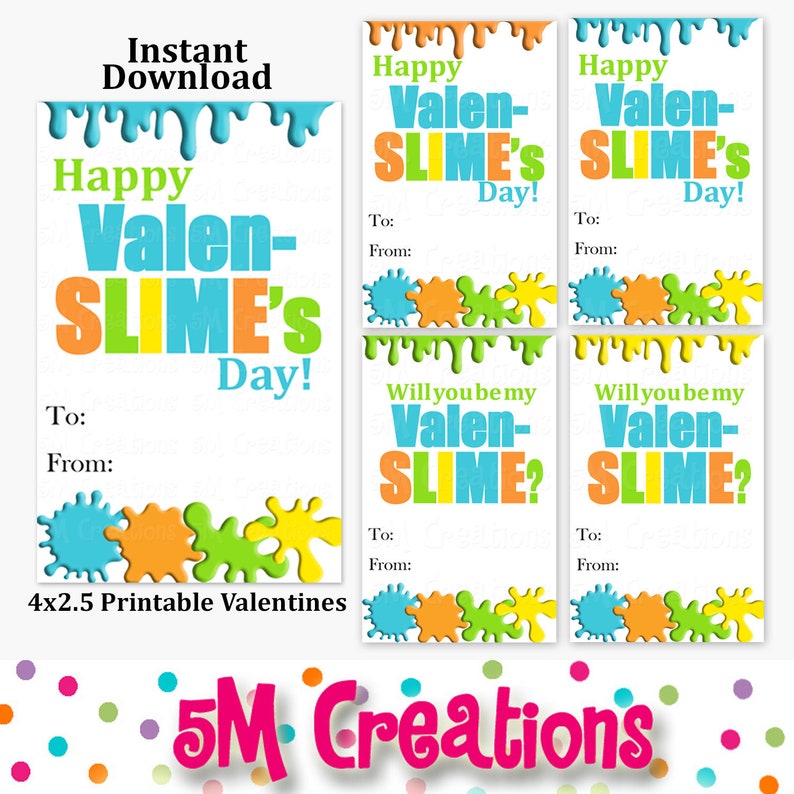 Printable Slime Valentines Day Card - School Valentine's Day Card ...