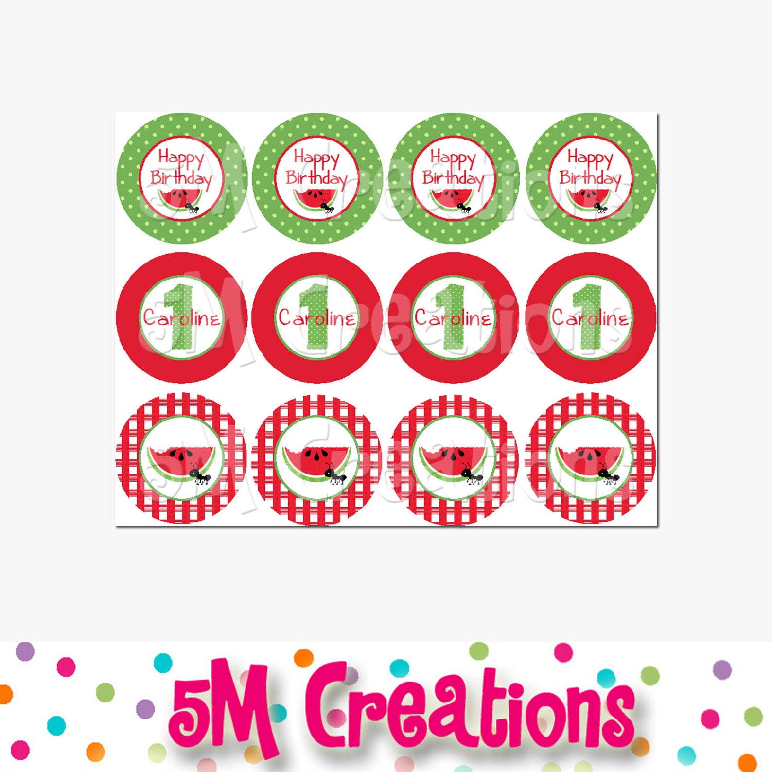 Watermelon Cupcake Toppers Choose Pink or Red Watermelon - Etsy