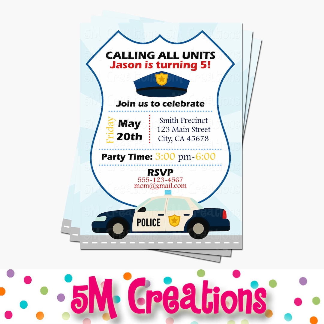 Police Party Invitations - Cop Party Invite - Police Birthday Party ...