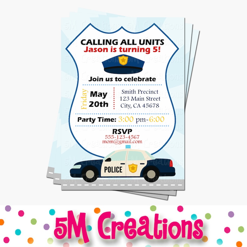 Police Party Invitations Cop Party Invite Police Birthday - Etsy
