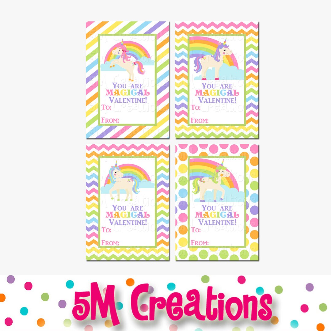 Printable Rainbow Unicorn Valentines Day Card - School Valentines Day ...