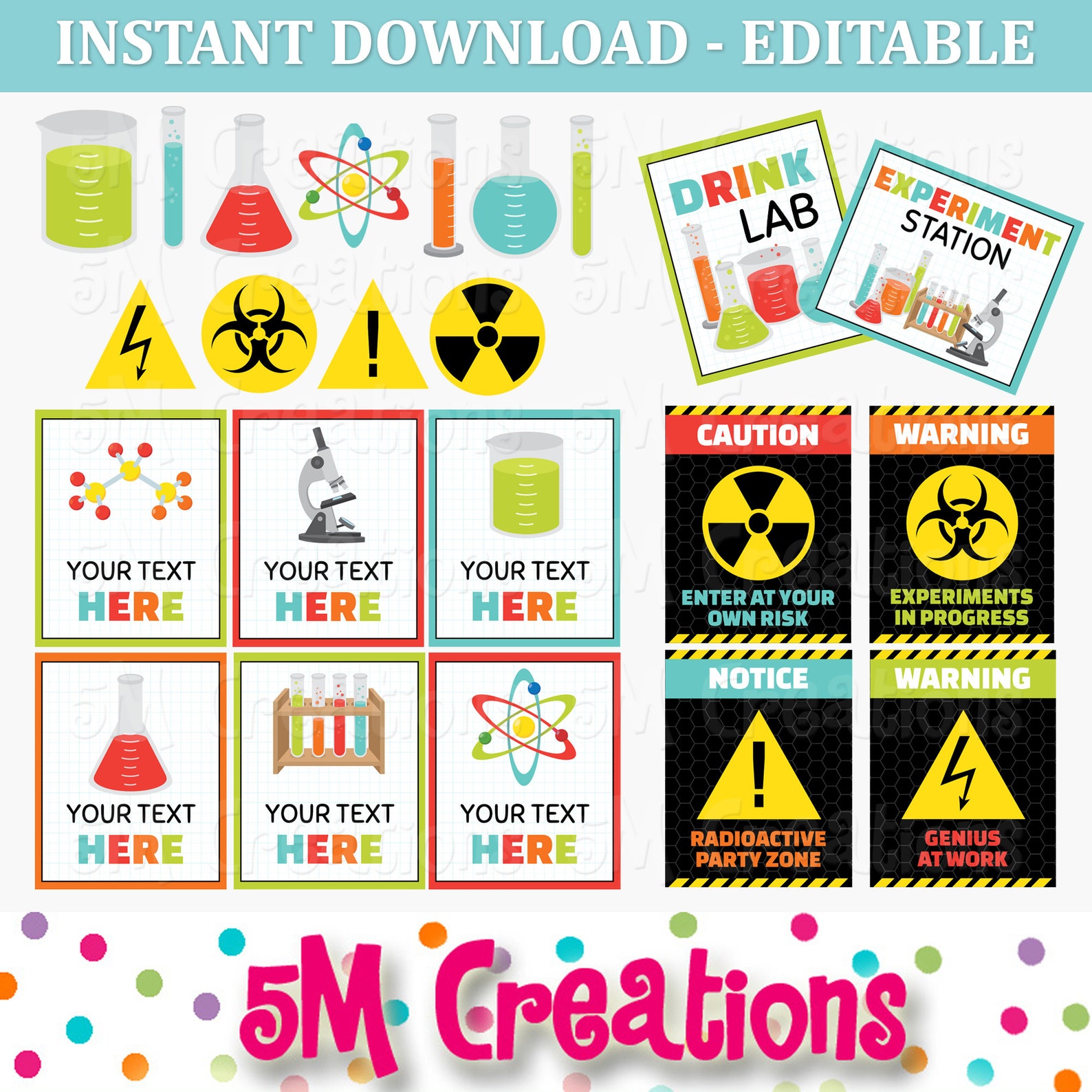 Science Party Decor - Printable Party Package - Science Birthday Party ...