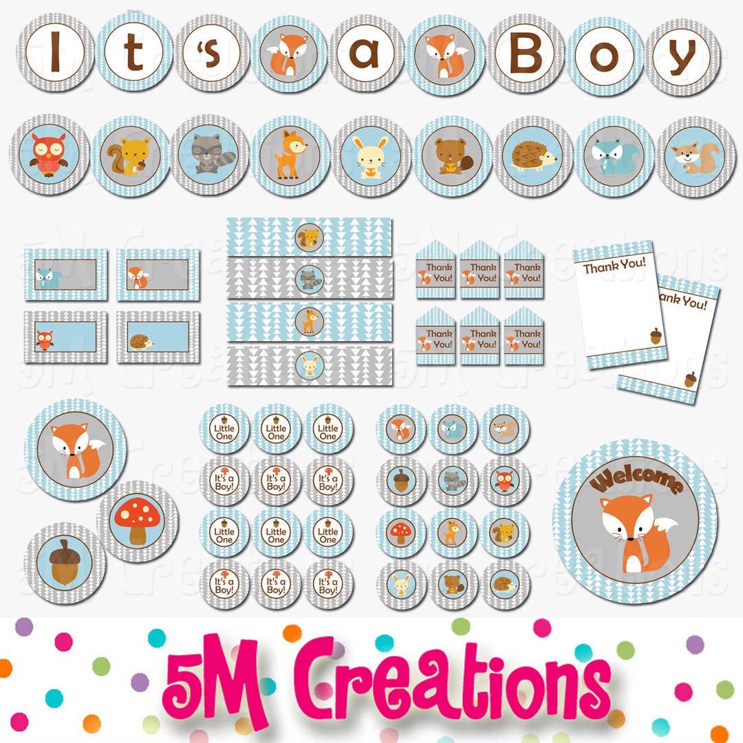 Fox Baby Shower Decorations - Woodland Animal Party Package - Forest ...