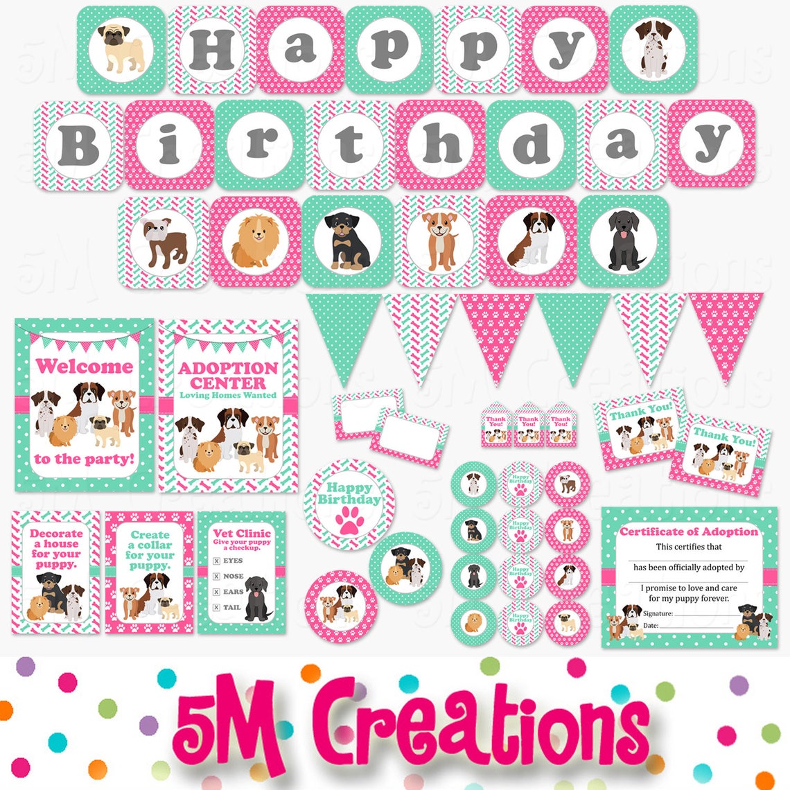 Puppy Birthday Party Printable Decorations - Dog Birthday Party - Puppy ...