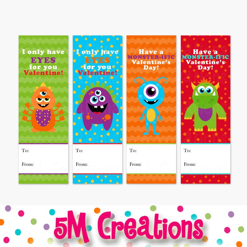 Printable Valentines Day Monster Bookmark School Valentines | Etsy