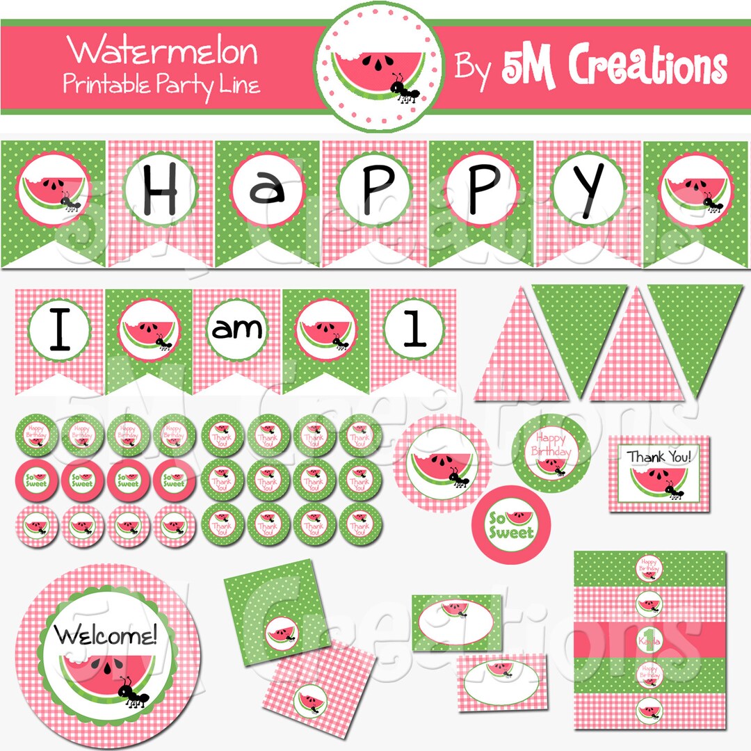 Watermelon Birthday Party Printable Decorations Package - Picnic Party ...