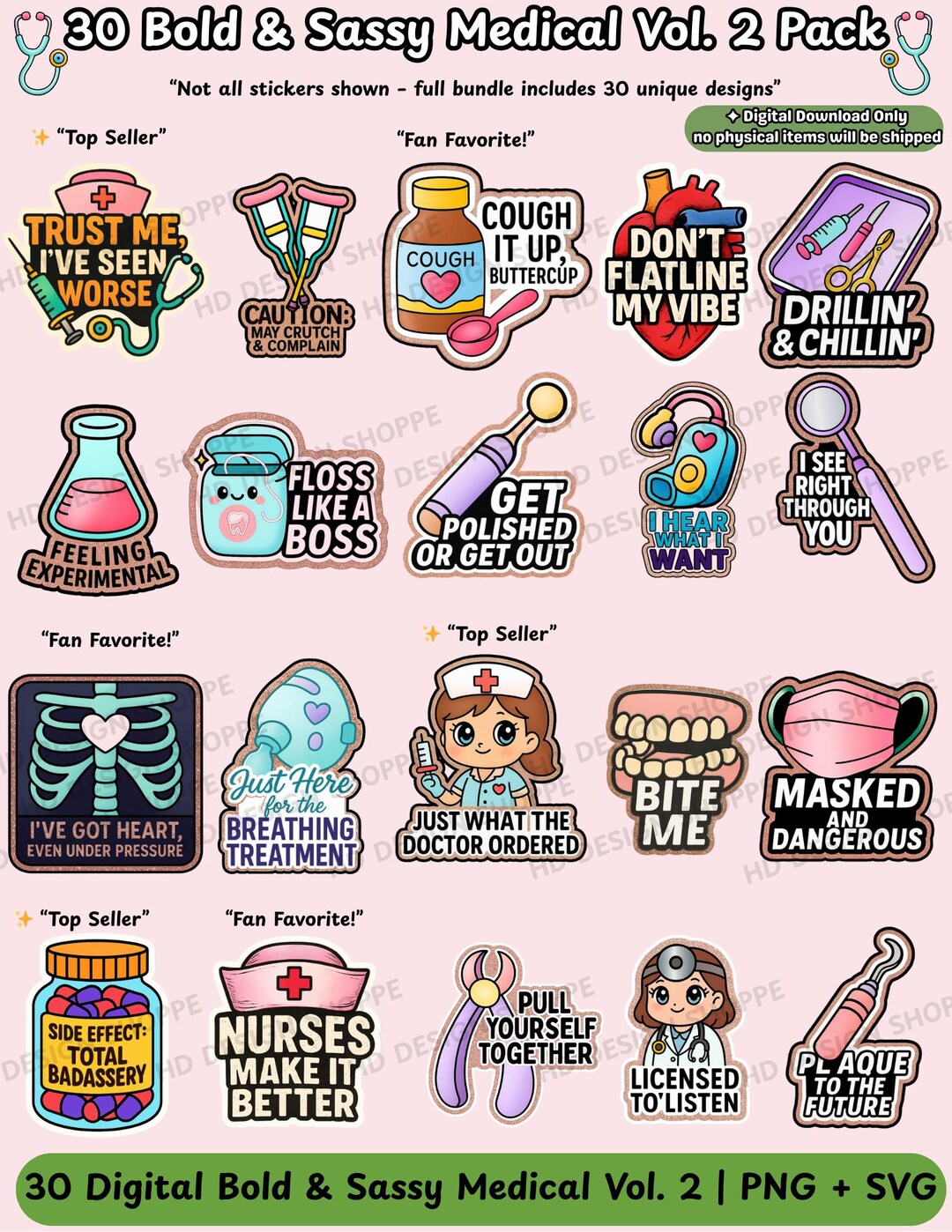 Funny Medical Stickers: Nurse & Healthcare Humor - PNG + SVG Bundle - Etsy