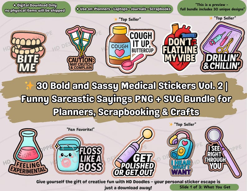 Funny Medical Stickers: Nurse & Healthcare Humor - PNG + SVG Bundle - Etsy