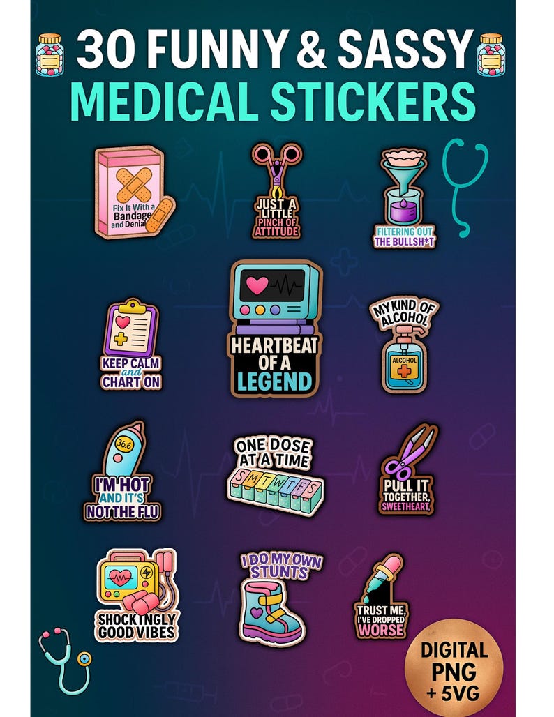 Sarcastic Nurse Stickers: Medical Humor, Sassy Quotes (PNG + SVG ...