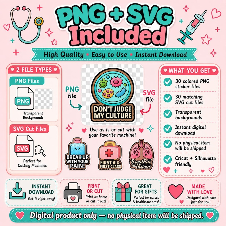 Funny Medical Stickers Vol. 3 | Nurse & Doctor Quote SVG + PNG Bundle ...