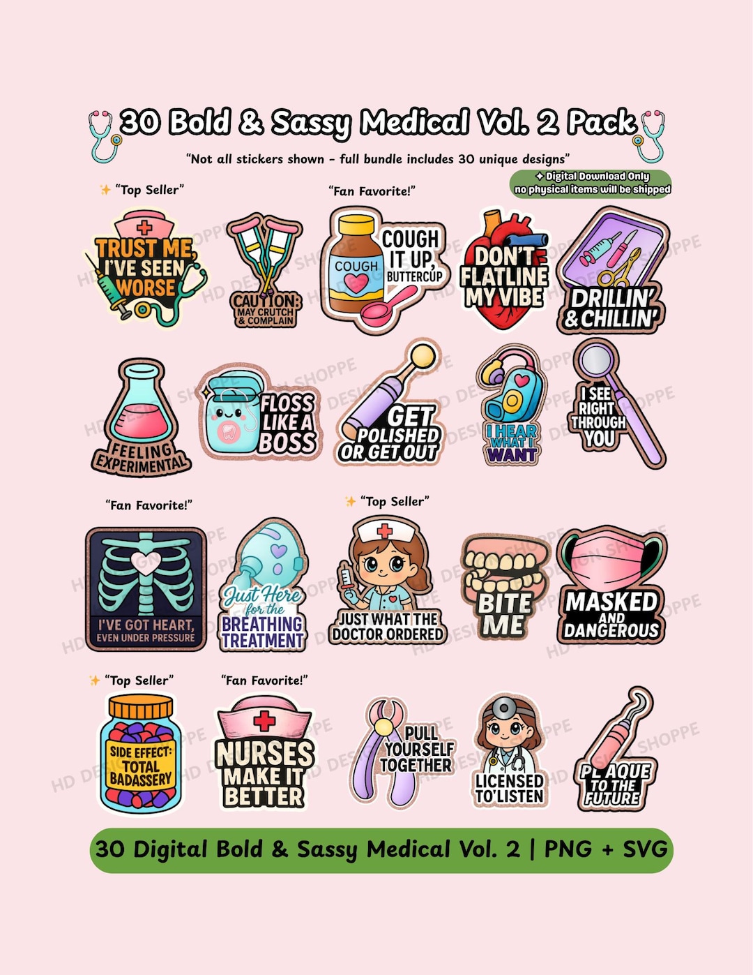 Funny Medical Stickers: Nurse & Healthcare Humor - PNG + SVG Bundle - Etsy