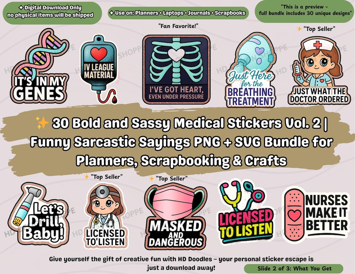 Funny Medical Stickers: Nurse & Healthcare Humor - PNG + SVG Bundle - Etsy