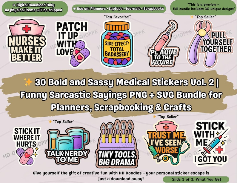 Funny Medical Stickers: Nurse & Healthcare Humor - PNG + SVG Bundle - Etsy