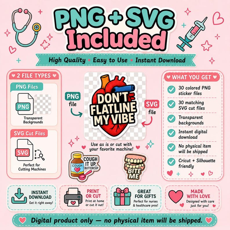 Funny Medical Stickers: Nurse & Healthcare Humor - PNG + SVG Bundle - Etsy