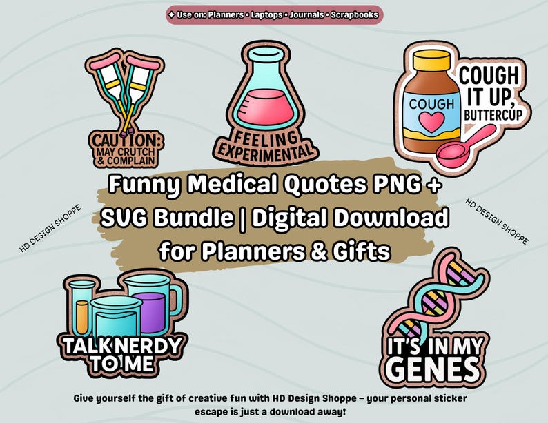 10 Funny Medical Stickers | Nurse and Doctor SVG PNG Bundle ...