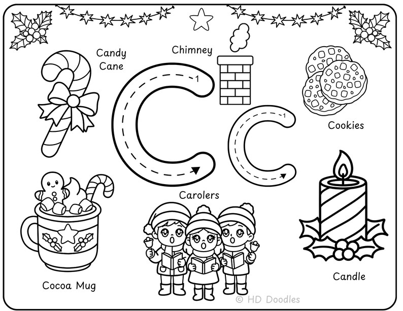 Christmas Alphabet Coloring Pages | Tracing ABC Printable (PDF) - Etsy ...