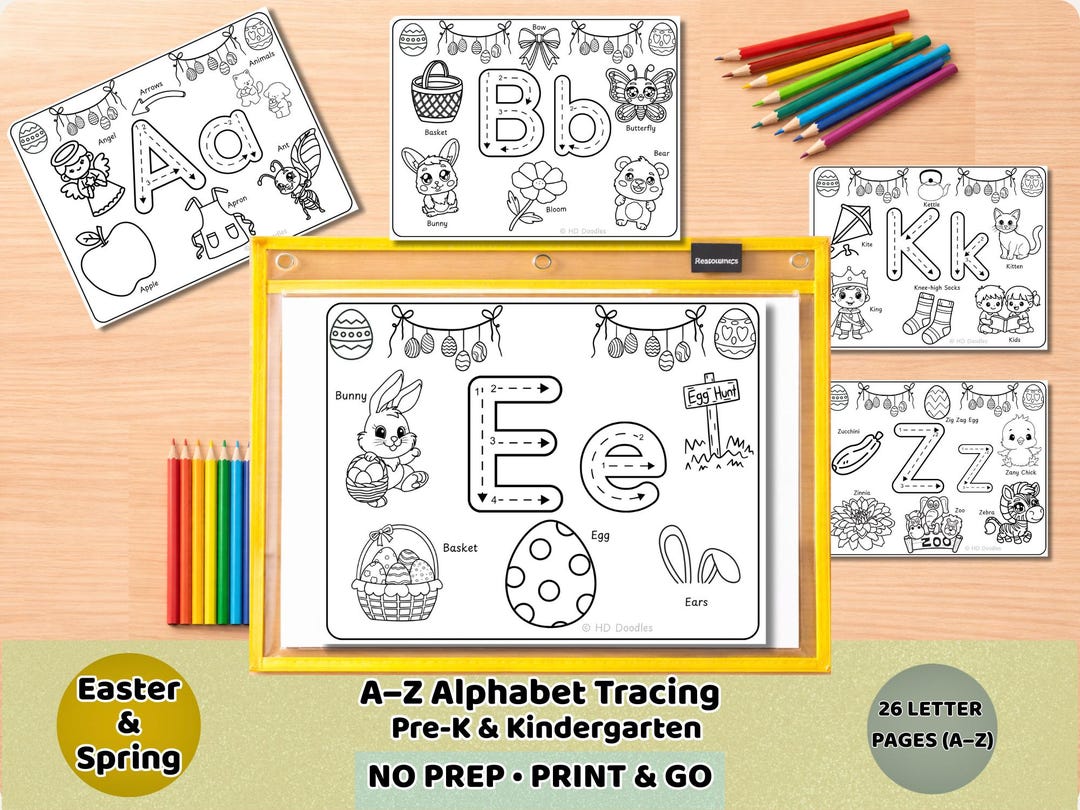 Easter Alphabet Coloring Pages & Letter Tracing Worksheets A–Z for ...