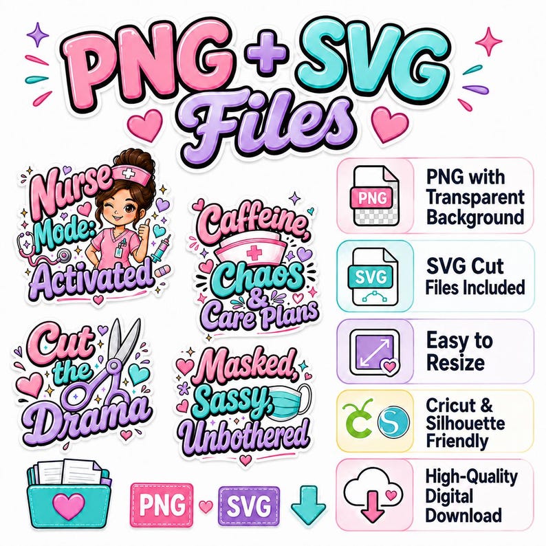 Funny Medical Stickers PNG SVG Bundle | Sassy Nurse Stickers, Scrub ...