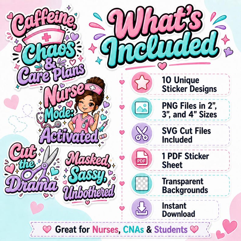 Funny Medical Stickers PNG SVG Bundle | Sassy Nurse Stickers, Scrub ...