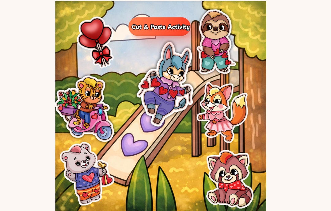 Printable Valentine Play Scene for Kids | Cut & Paste Preschool Busy ...