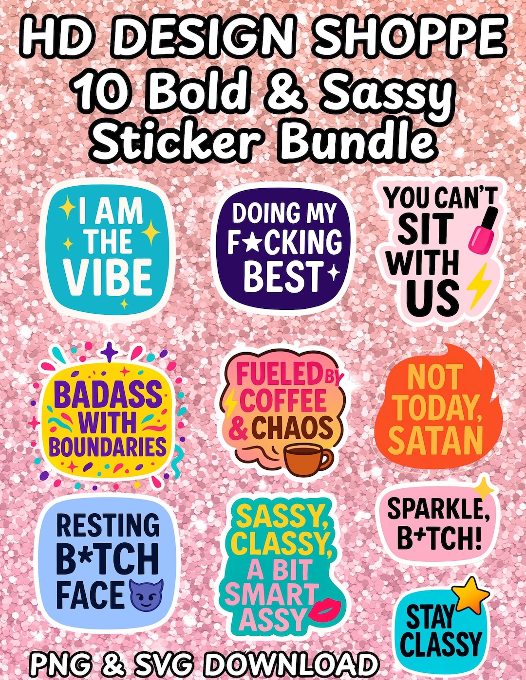 Sarcastic Quote Stickers: Sassy Humor Quotes (PNG + SVG Digital ...