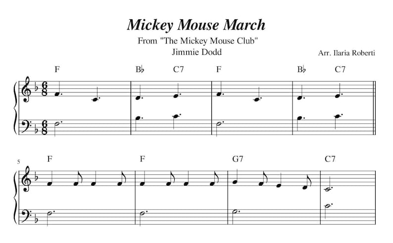 Mickey Mouse March (from the Mickey Mouse Club) Easy Piano Sheet Music ...