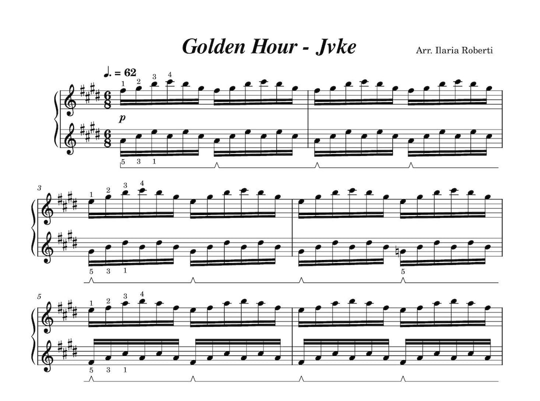 Golden Hour (JVKE) Piano Solo Sheet Music, Digital Downloadable Musical ...