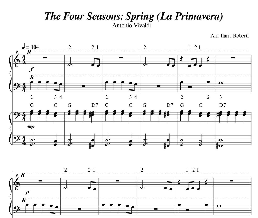 The Four Seasons Spring (la Primavera - Vivaldi) Four Hands Easy Piano ...