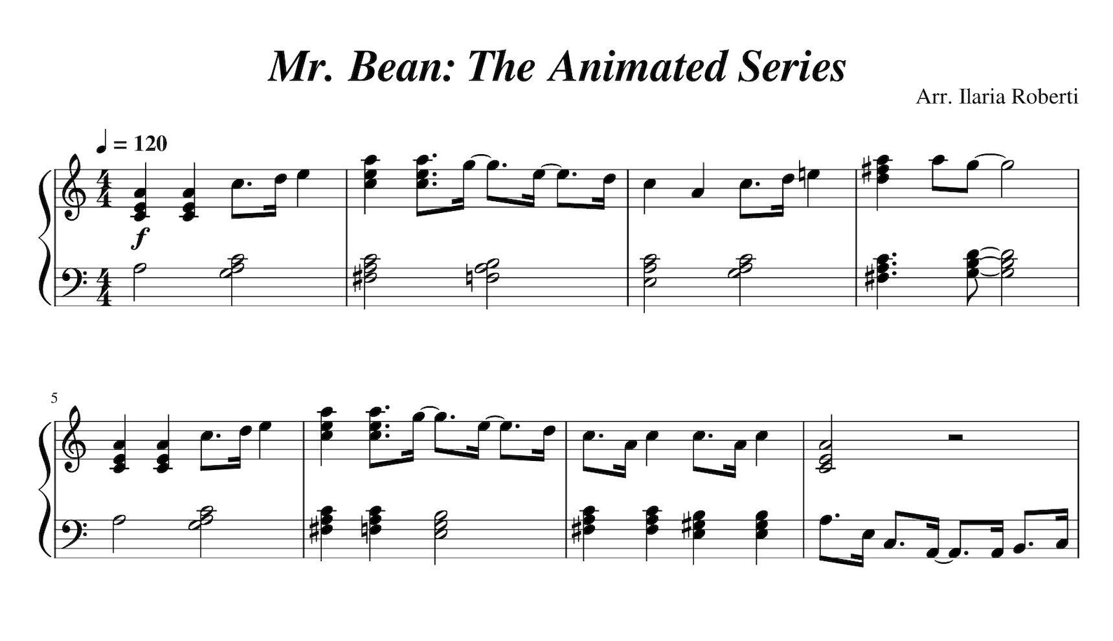 Mr Bean Theme Song (the Animated Series) Piano Sheet Music, Digital ...