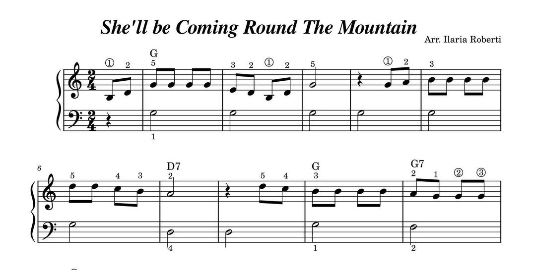 She'll Be Coming Round the Mountain Easy Piano Sheet Music, Digital ...