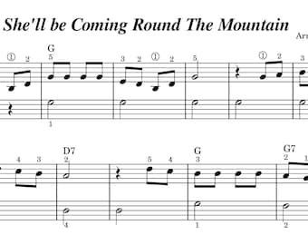 She'll Be Coming Round the Mountain When She Comes Easy Piano Sheet ...