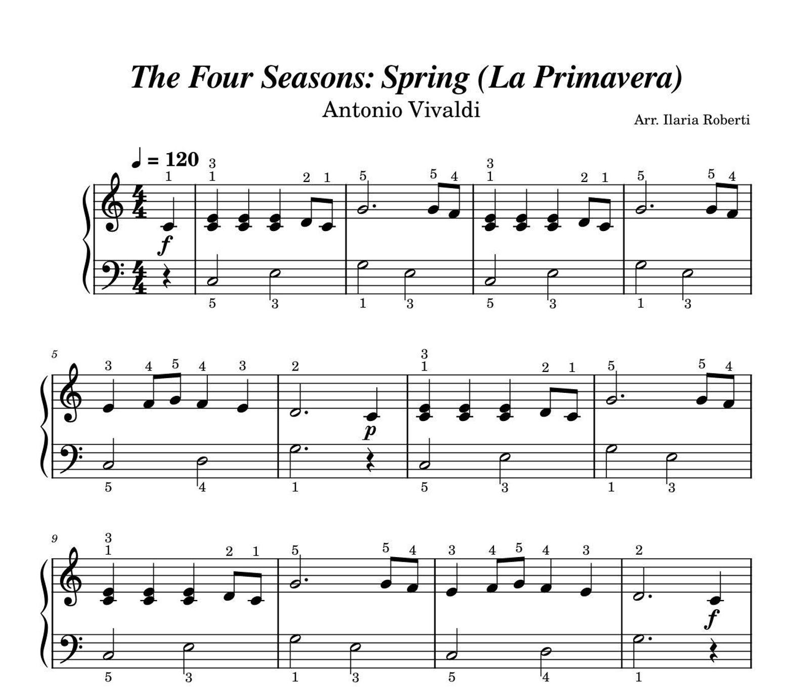 The Four Seasons: Spring (la Primavera - Vivaldi) Easy Piano Sheet ...