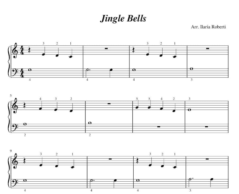 Jingle Bells Easy Piano Sheet Music, Digital Downloadable Musical Sheet ...