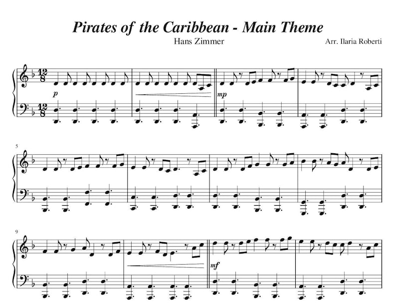 Pirates of the Caribbean Main Theme (hans Zimmer) Piano Sheet Music ...