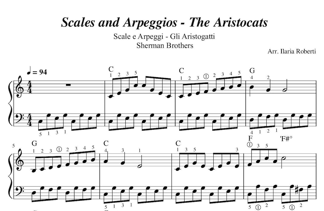 Scales and Arpeggios (from the Aristocats) Piano Sheet Music, Digital Downloadable Musical Sheet ...