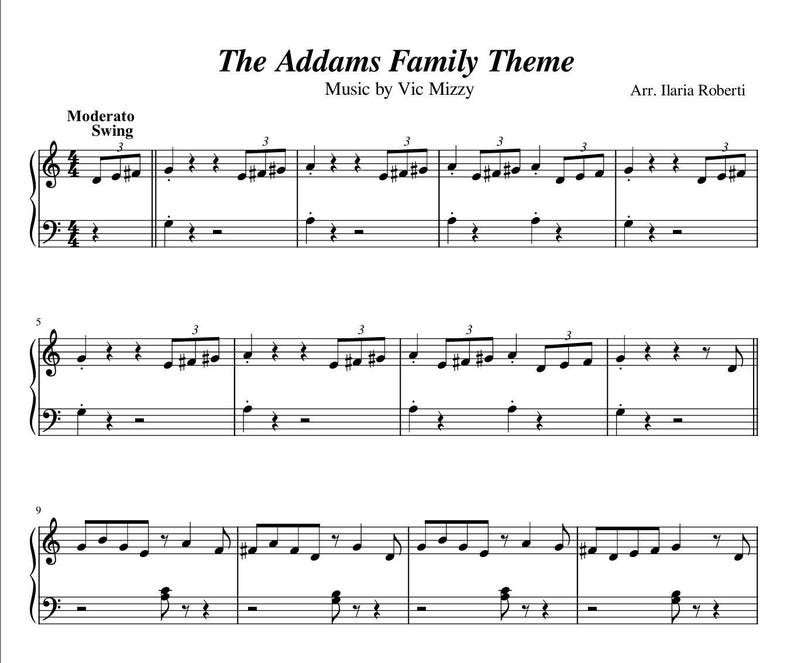 The Addams Family Theme Easy Piano Sheet Music, Digital Downloadable ...