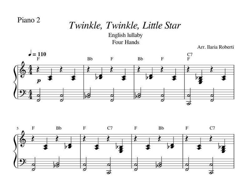 Twinkle Twinkle Little Star (four Hands) Easy Piano Sheet Music ...