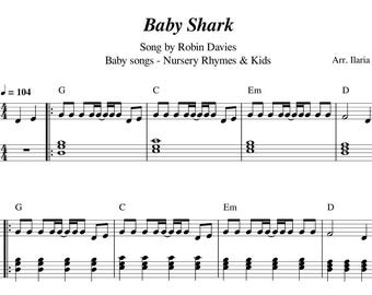 Baby Shark Easy Piano Sheet Music, Digital Downloadable Musical Sheets ...