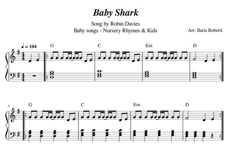 Baby Shark Piano Solo, Easy Piano Sheet Music, Digital Downloadable ...