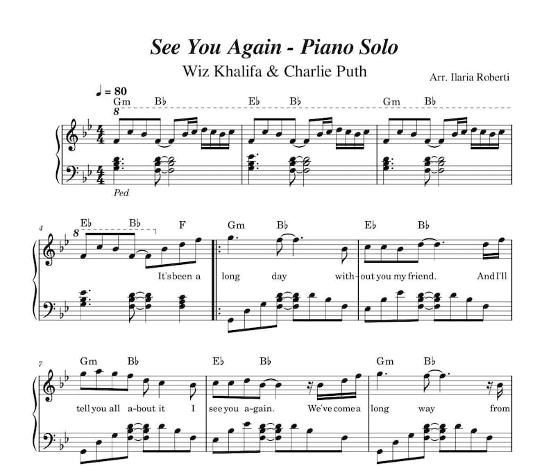 See You Again (wiz Khalifa & Charlie Puth) Piano Sheet Music, Digital ...