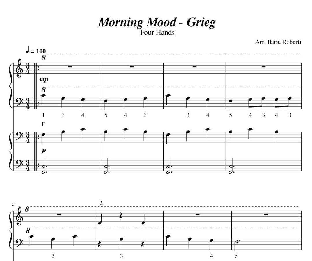 Morning Mood (grieg - Four Hands) Easy Piano Sheet Music, Digital ...